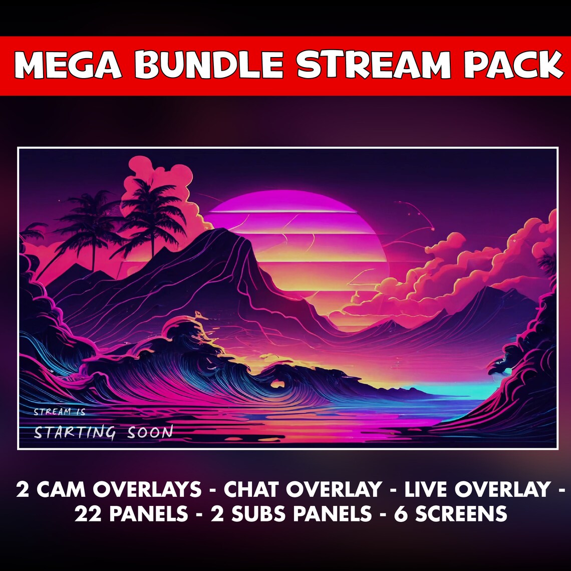 Vapor Wave Retro Twitch Overlay Animated Pack - 80s Videogame Arcade ...