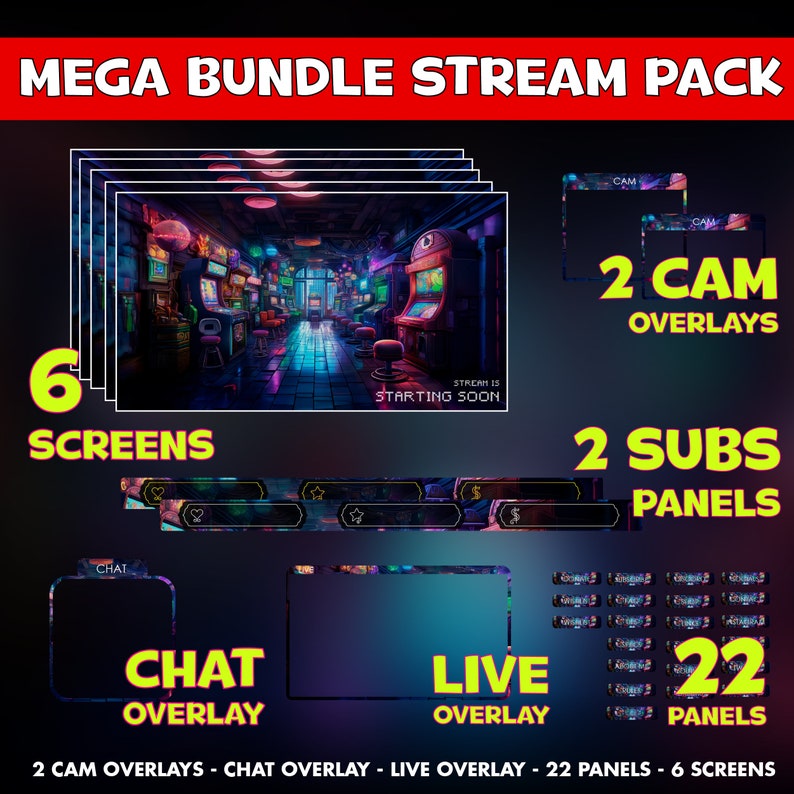 Retro Twitch Overlay Animated Pack Inspired 80s Videogame Arcade ...