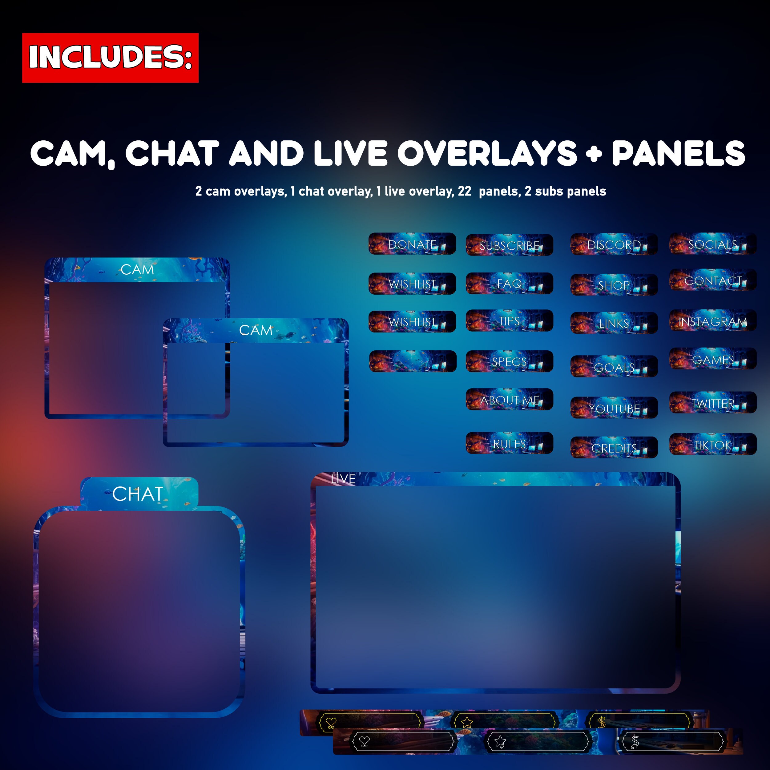 Fantasy Submarine Twitch Overlay Animated Pack - Whimsical Background ...