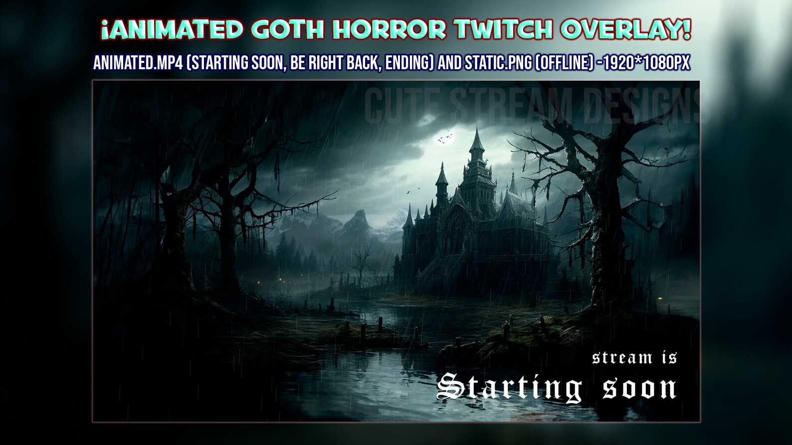 Goth Twitch Overlay Animated - Horror House Dark Background Screens ...
