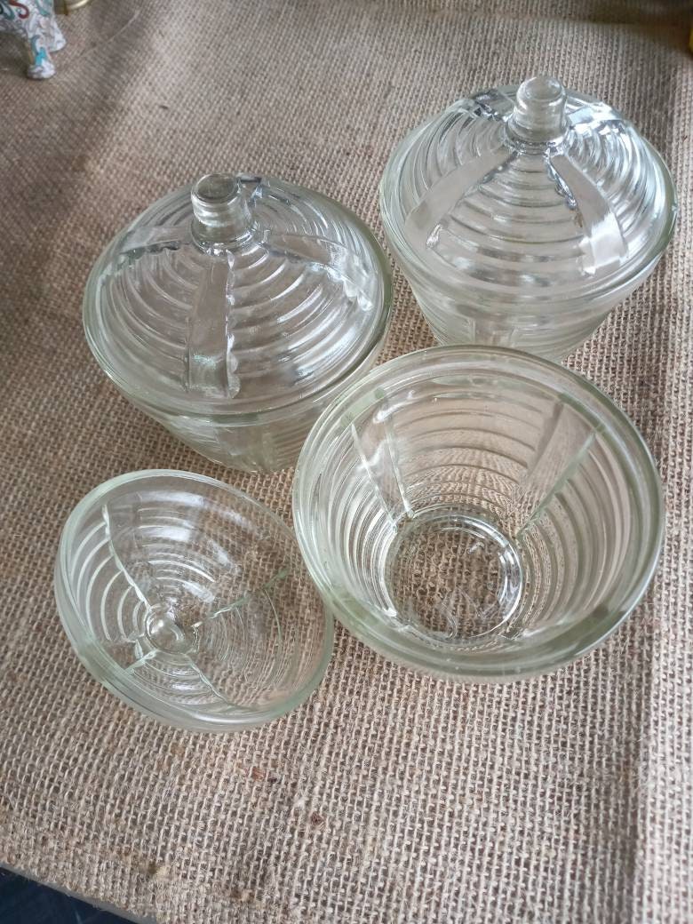 Vintage Set 3 Jam Containers Pressed Glass - Etsy