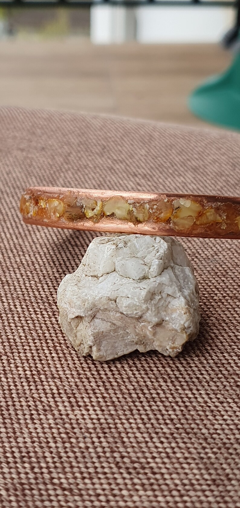 Handmade Copper Bracelet With Natural Amber Inlay on Epoxy - Etsy