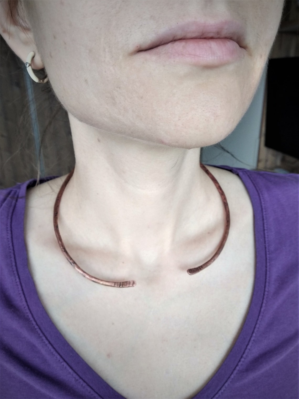 Oxidized Hammered Copper Thick Choker, Adjustable Open Collar - Etsy