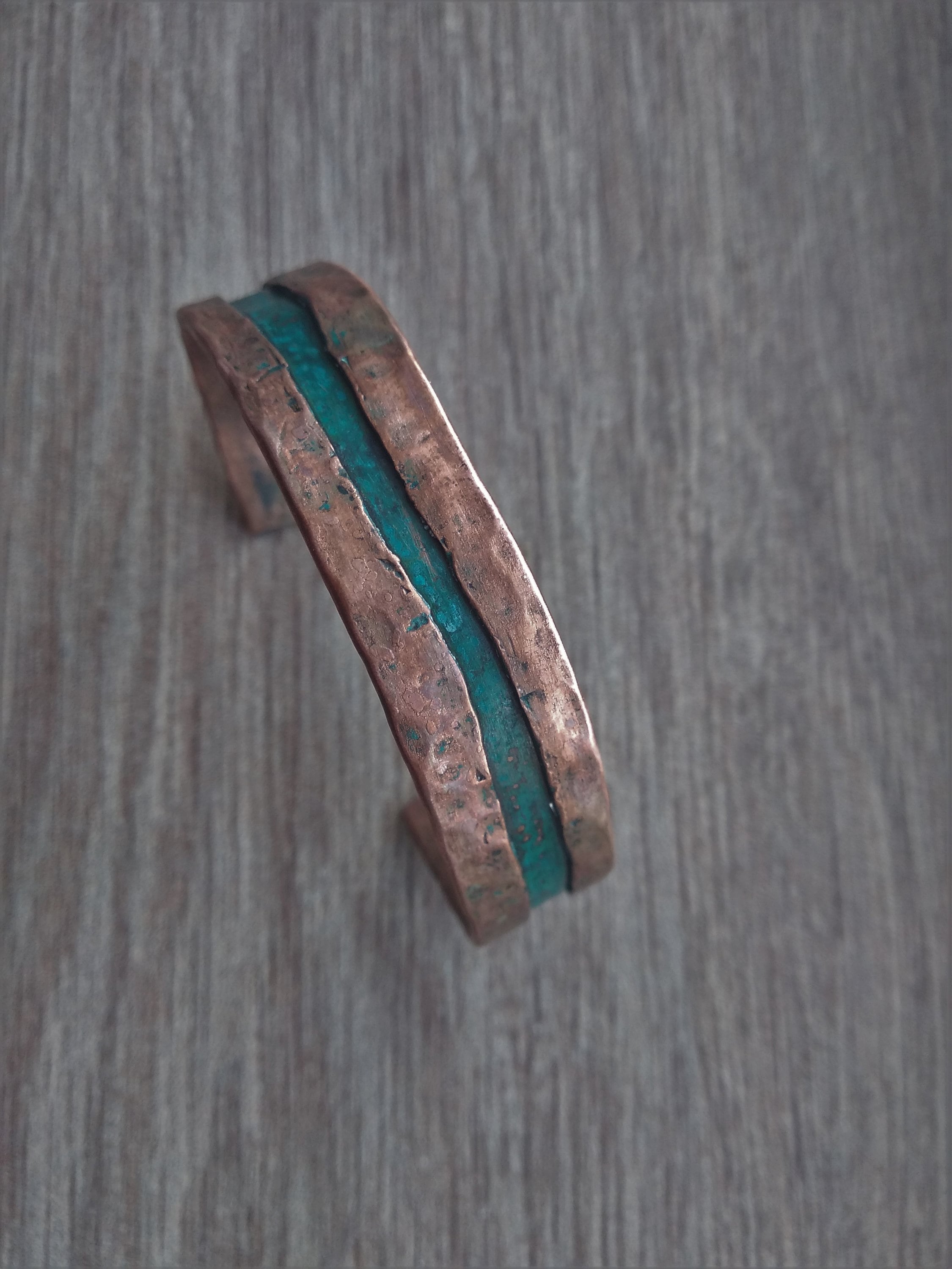 Hammered Copper Cuff With Turquoise Rust Line, Hammered Stylish ...