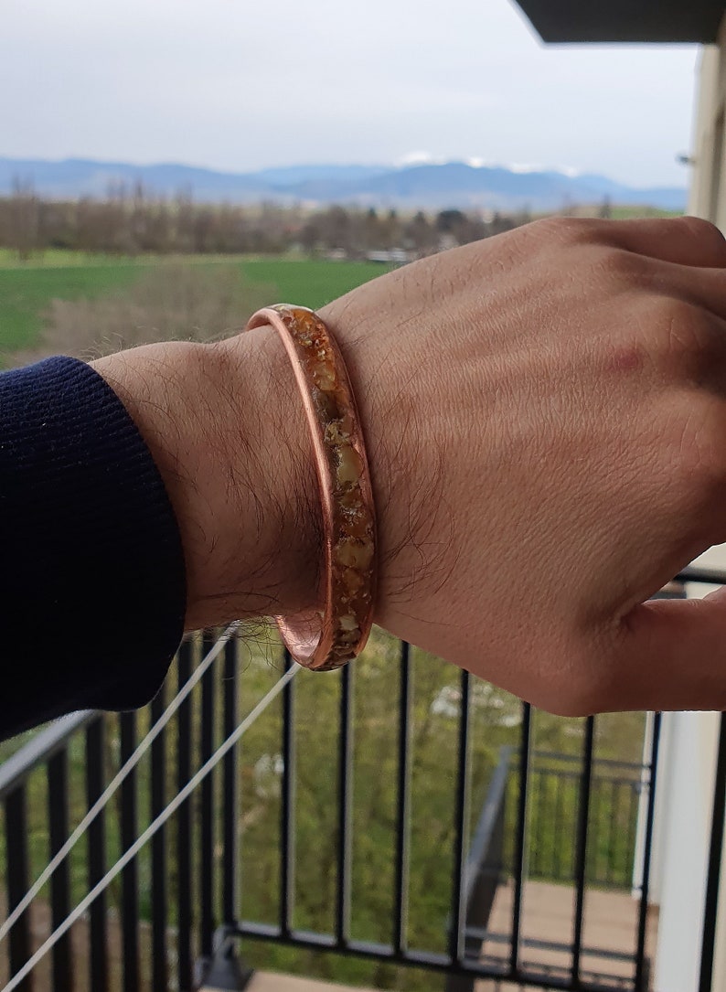 Handmade Copper Bracelet With Natural Amber Inlay on Epoxy - Etsy