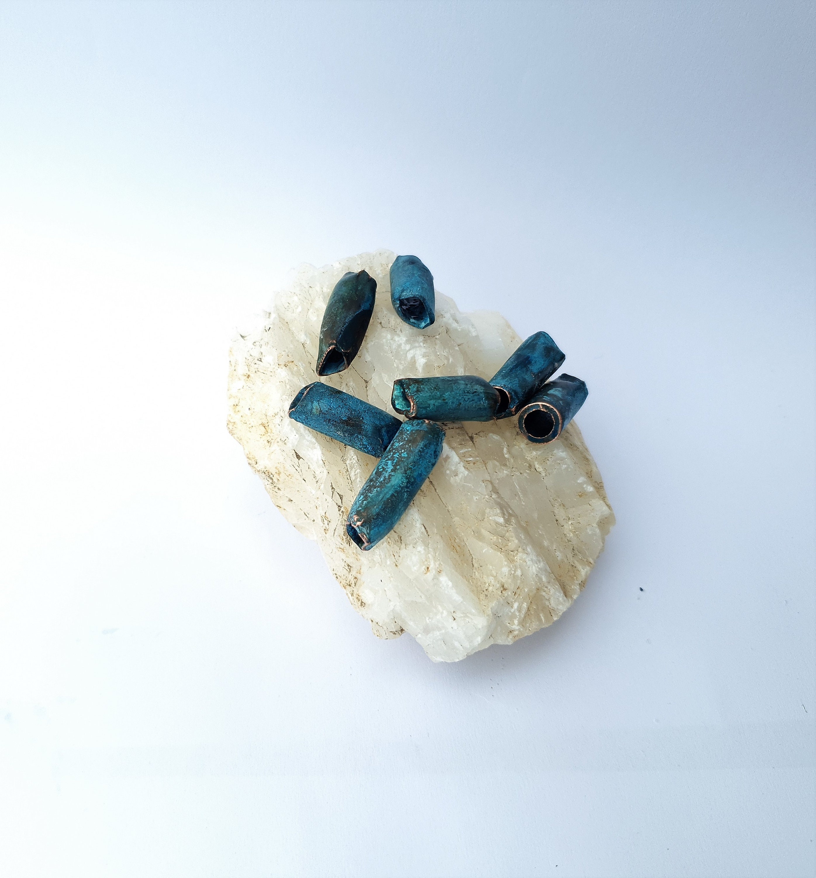 10 Handmade Turquoise Rust Copper Tube Beads With Mixed Patina 20 Mm ...