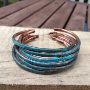 Set of Thin Copper Turquoise Rust Bangles, Thin Stylish Teal Copper ...