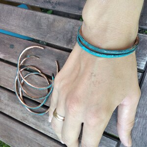 Set of Thin Copper Turquoise Rust Bangles, Thin Stylish Teal Copper ...