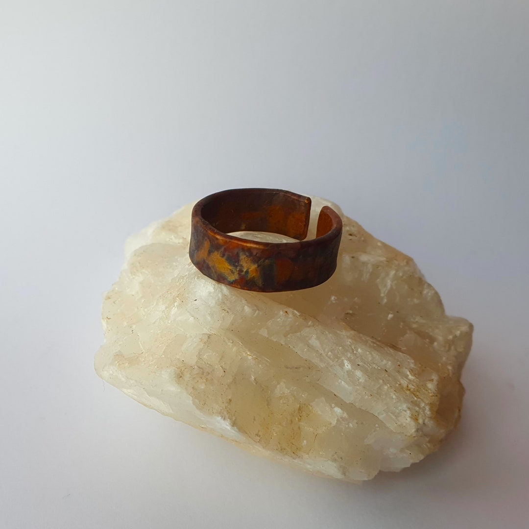 Flame Painted Copper Ring for Men&women, Flame Colored, Hammered ...
