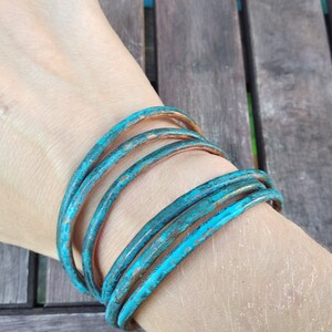 Set of Thin Copper Turquoise Rust Bangles, Thin Stylish Teal Copper ...