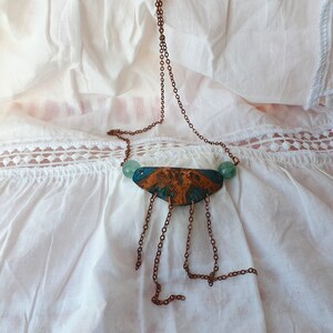 Turquoise Rust Triangle Copper Chain Pendant, Patinated Tribal Ancient ...