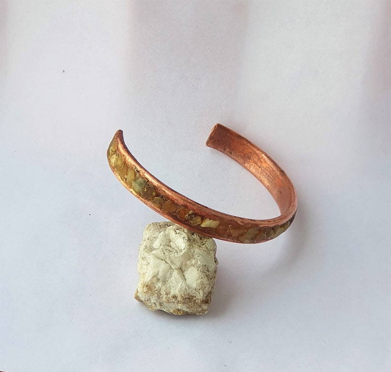 Handmade Copper Bracelet With Natural Amber Inlay on Epoxy - Etsy