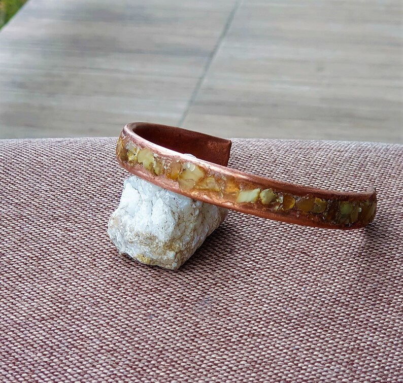 Handmade Copper Bracelet With Natural Amber Inlay on Epoxy - Etsy