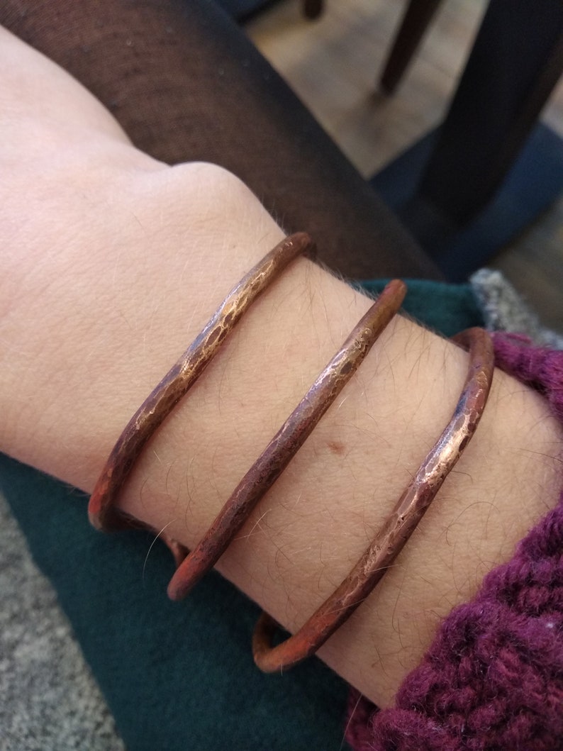 Wave Wrist Bracelet, Hammered Copper Bangle, Triple Cuff, Adjustable ...