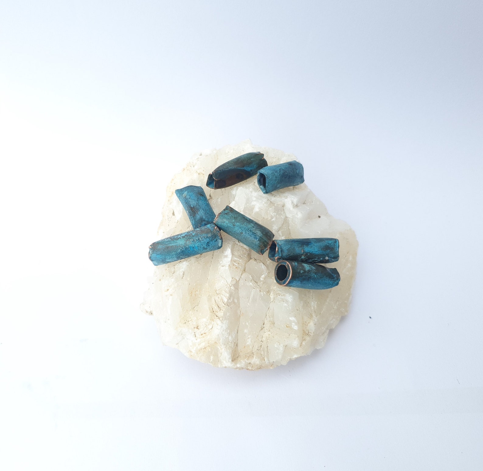 10 Handmade Turquoise Rust Copper Tube Beads With Mixed Patina 20 Mm ...