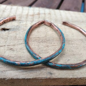 Set of Thin Copper Turquoise Rust Bangles, Thin Stylish Teal Copper ...