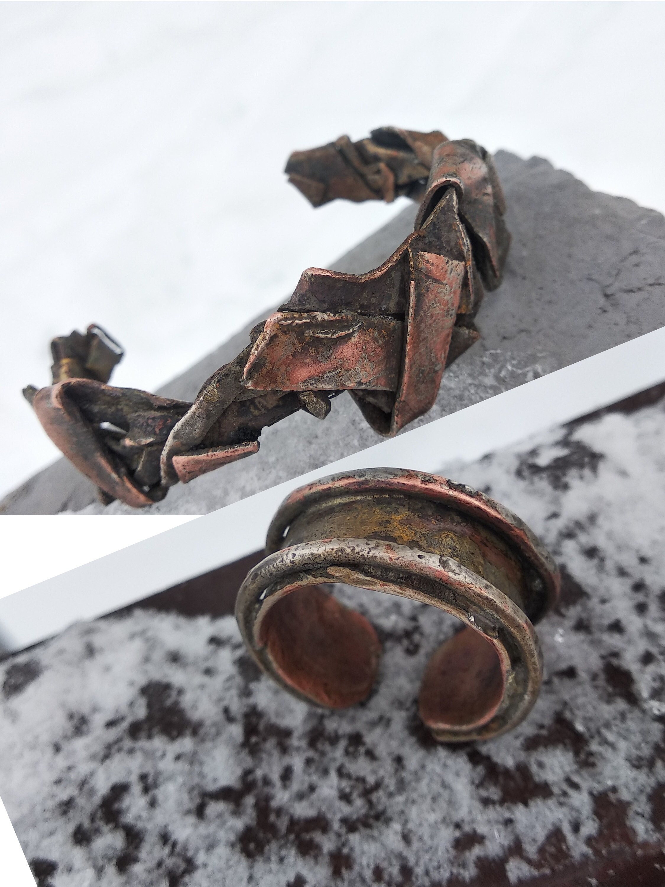 Post-apocalyptic Rustic Copper Jewelry Set Cuff + Ring / Custom Jewelry ...