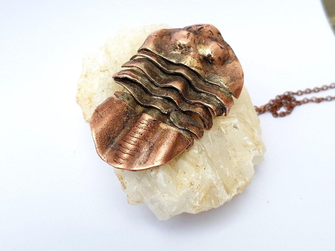 Trilobite Shape Fossil Copper Pendant Prehistoric Ocean Life Necklace ...