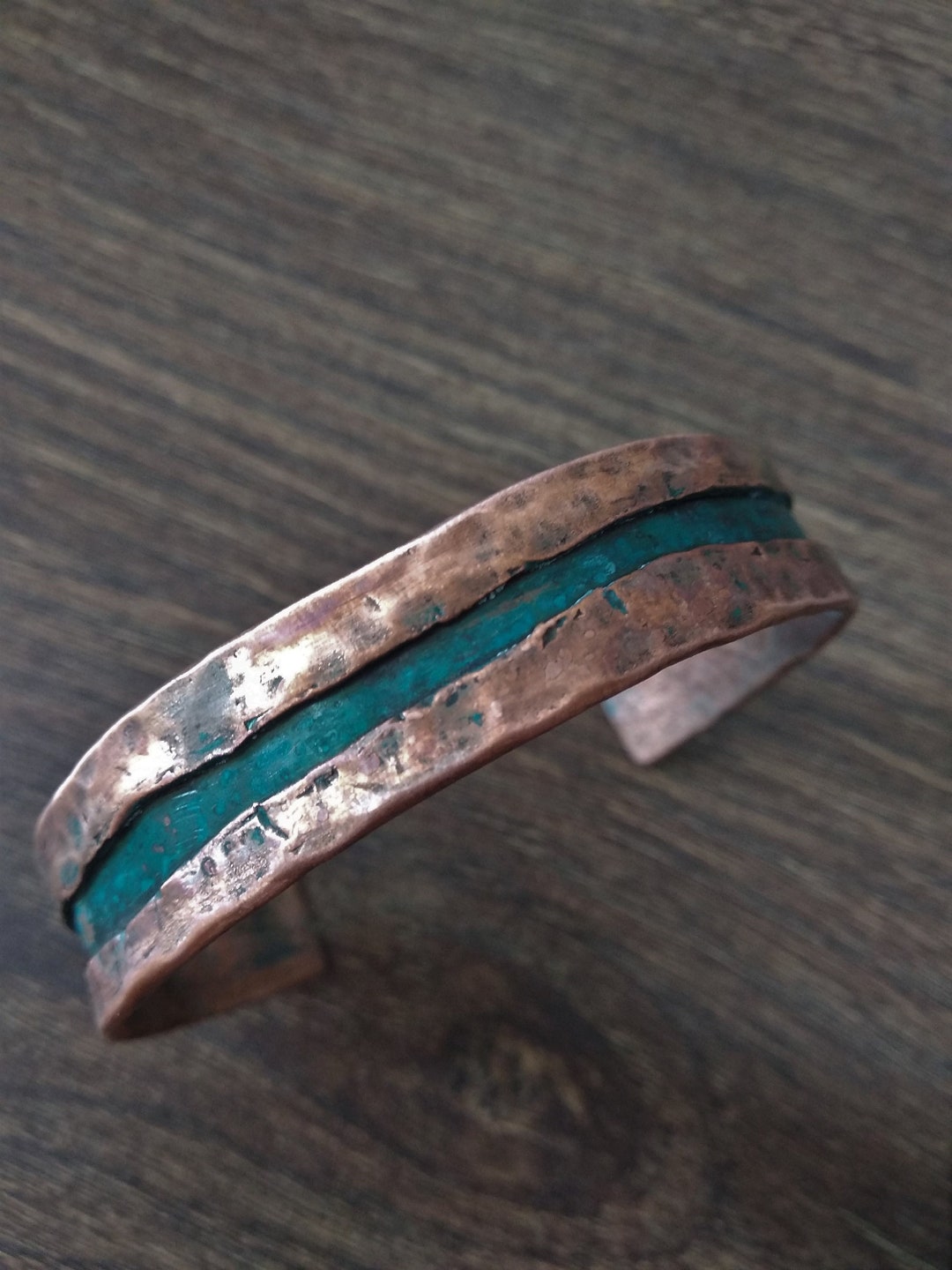Hammered Copper Cuff With Turquoise Rust Line Hammered - Etsy