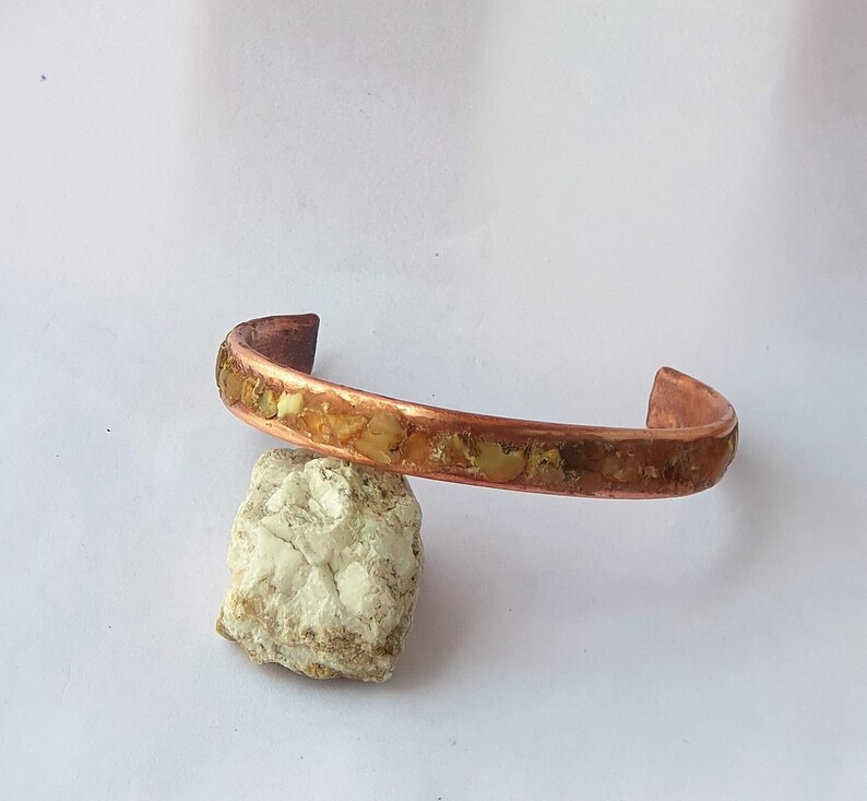 Handmade Copper Bracelet With Natural Amber Inlay on Epoxy - Etsy