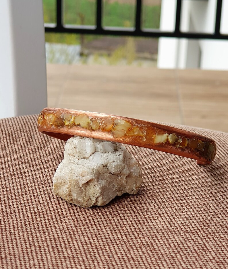 Handmade Copper Bracelet With Natural Amber Inlay on Epoxy - Etsy