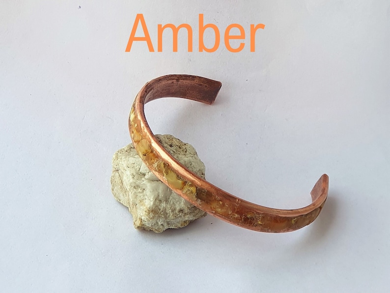 Handmade Copper Bracelet With Natural Amber Inlay on Epoxy - Etsy