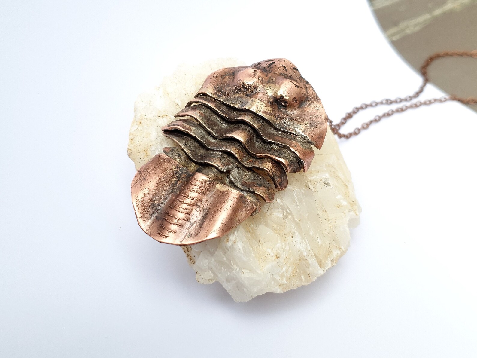 Trilobite Shape Fossil Copper Pendant Prehistoric Ocean Life Necklace ...
