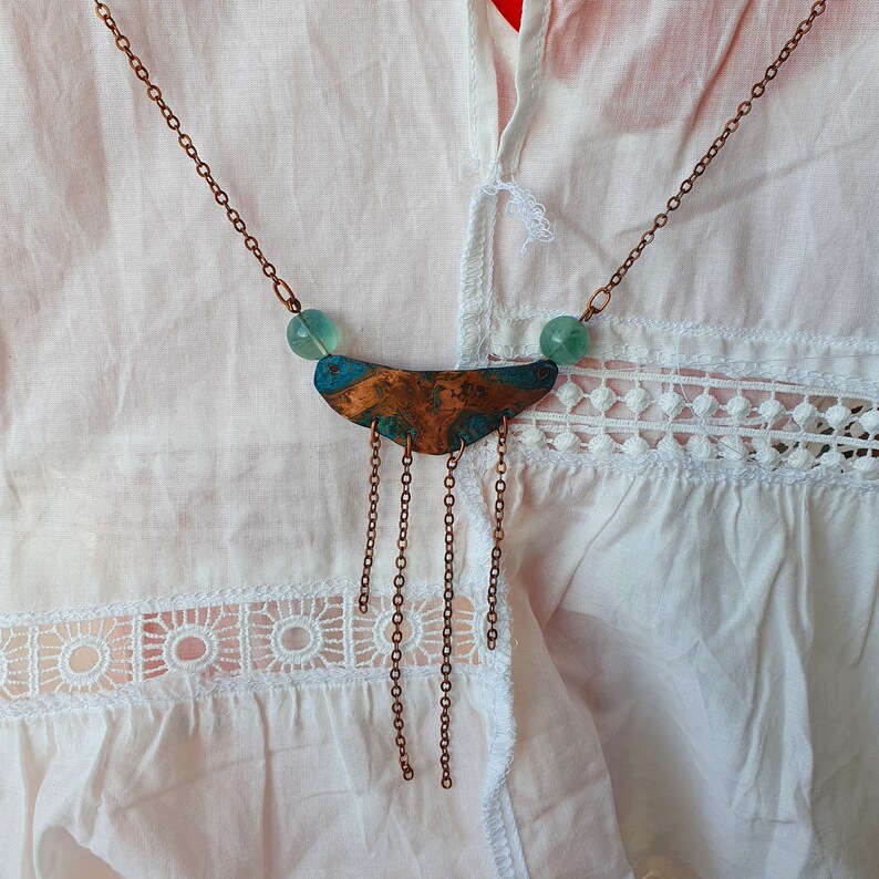 Turquoise Rust Triangle Copper Chain Pendant, Patinated Tribal Ancient ...