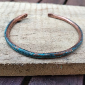 Set of Thin Copper Turquoise Rust Bangles, Thin Stylish Teal Copper ...