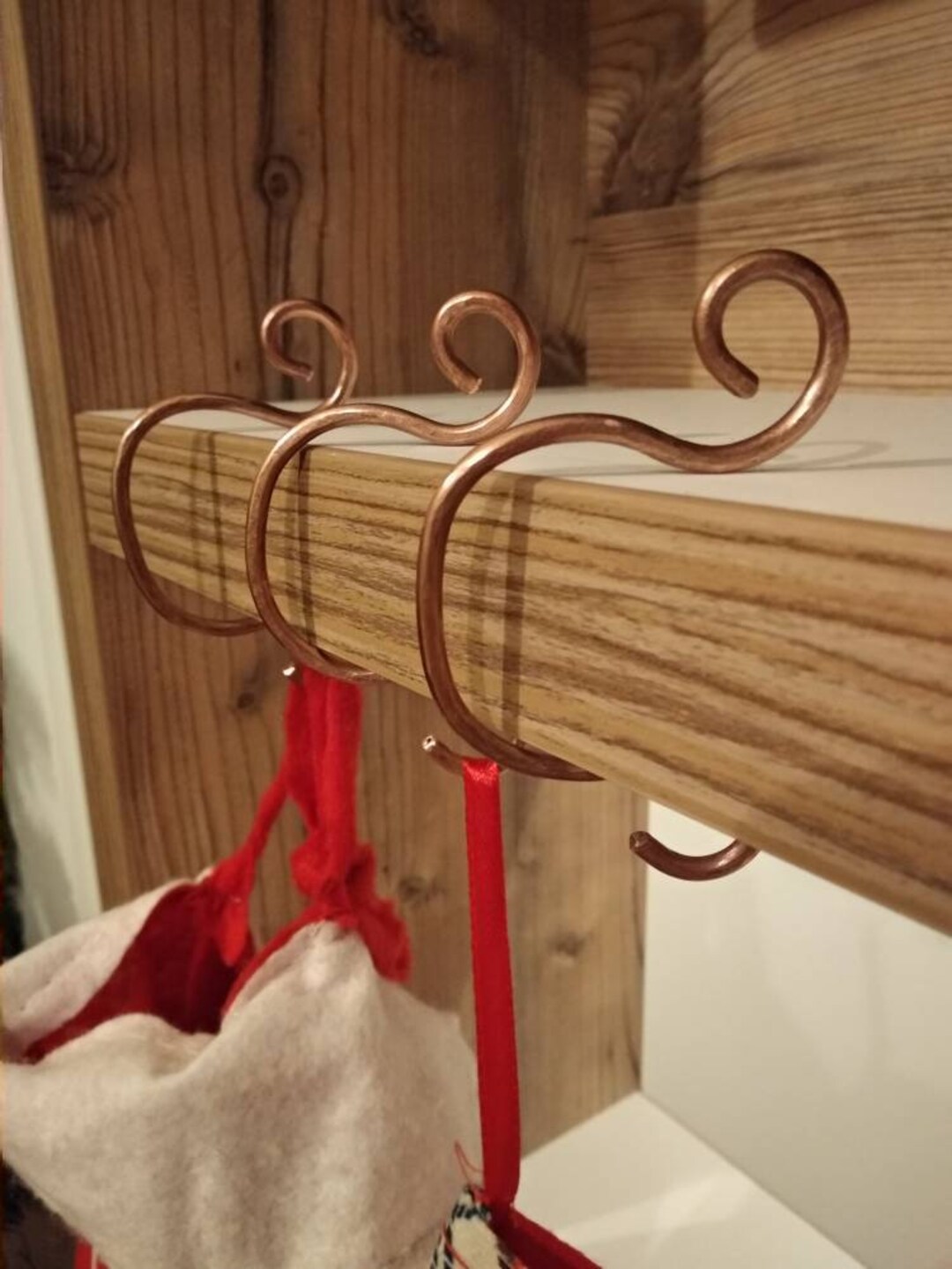 Solid Copper Mantle Stocking Holder, Hammered Stocking Hanger ...