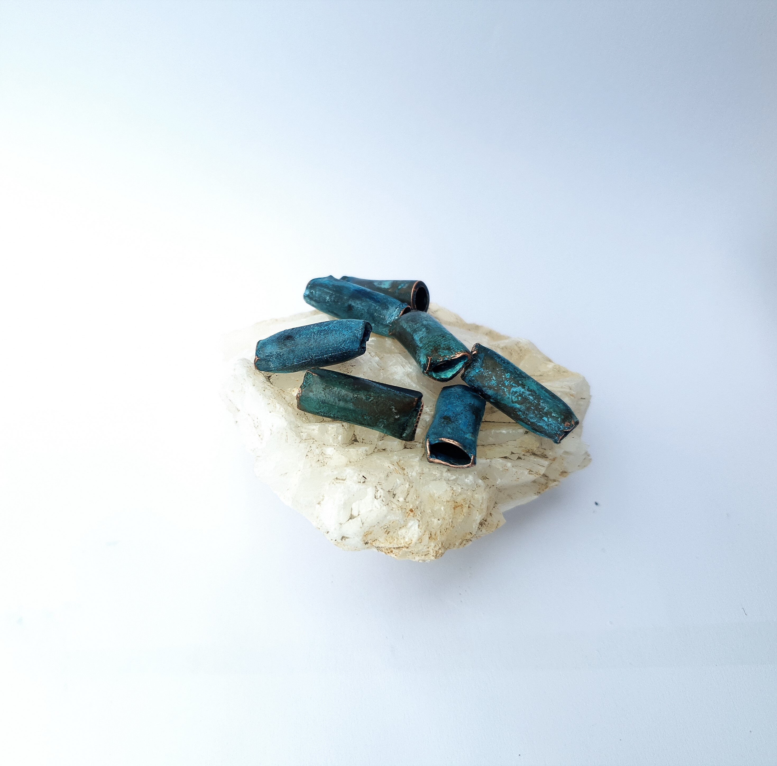 10 Handmade Turquoise Rust Copper Tube Beads With Mixed Patina 20 Mm ...