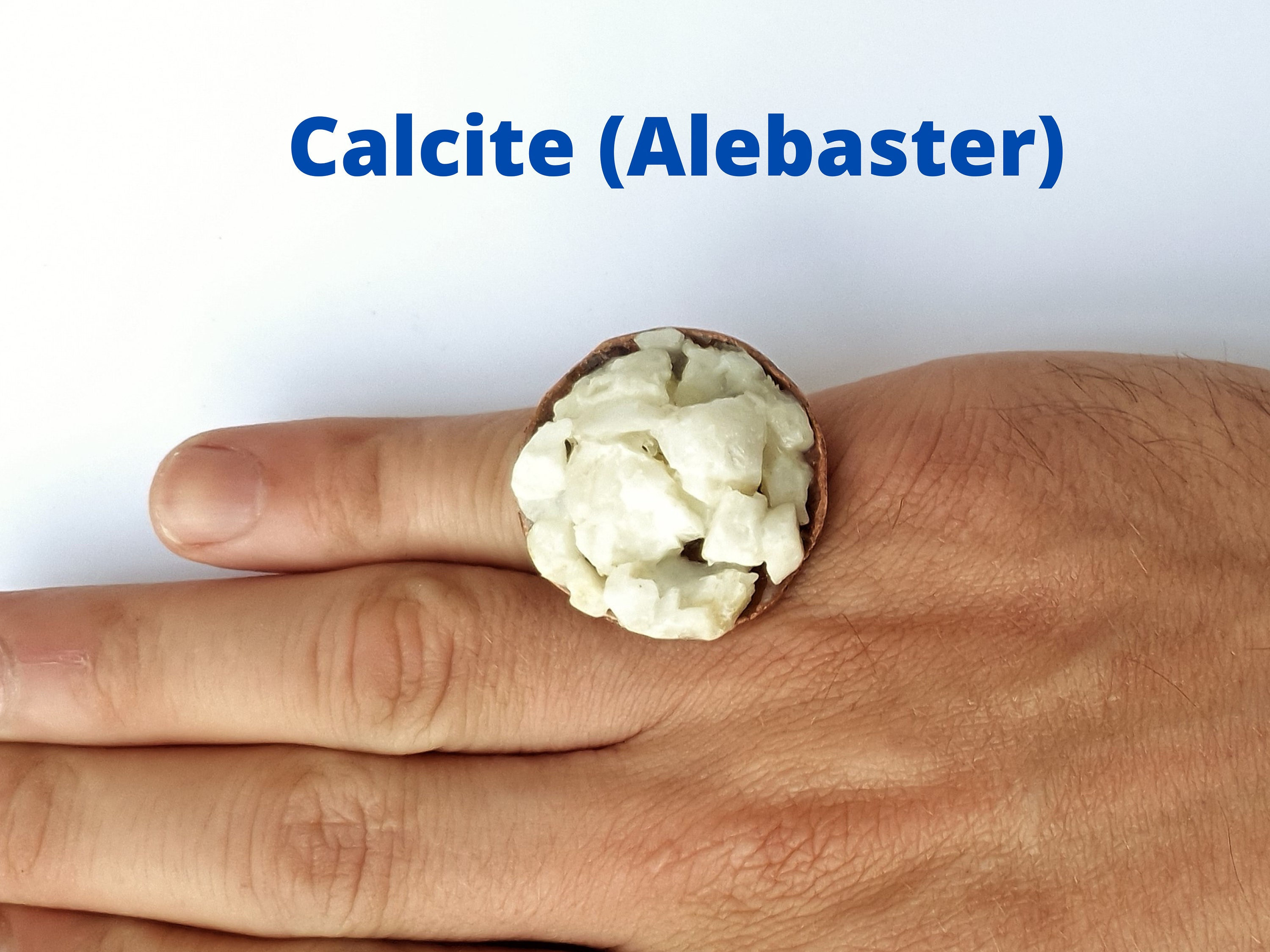 30 Mm Copper Ring With White Alabaster calcite Gemstone in Epoxy Resin ...