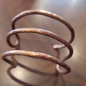 Wave Wrist Bracelet, Hammered Copper Bangle, Triple Cuff, Adjustable ...