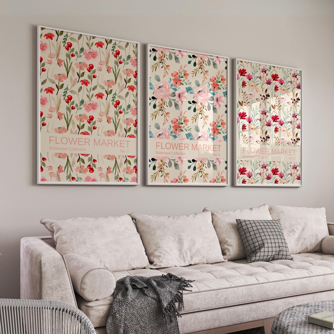 Flower Market Print Set of 3, Colorful Gallery Wall Set, Flower Poster ...