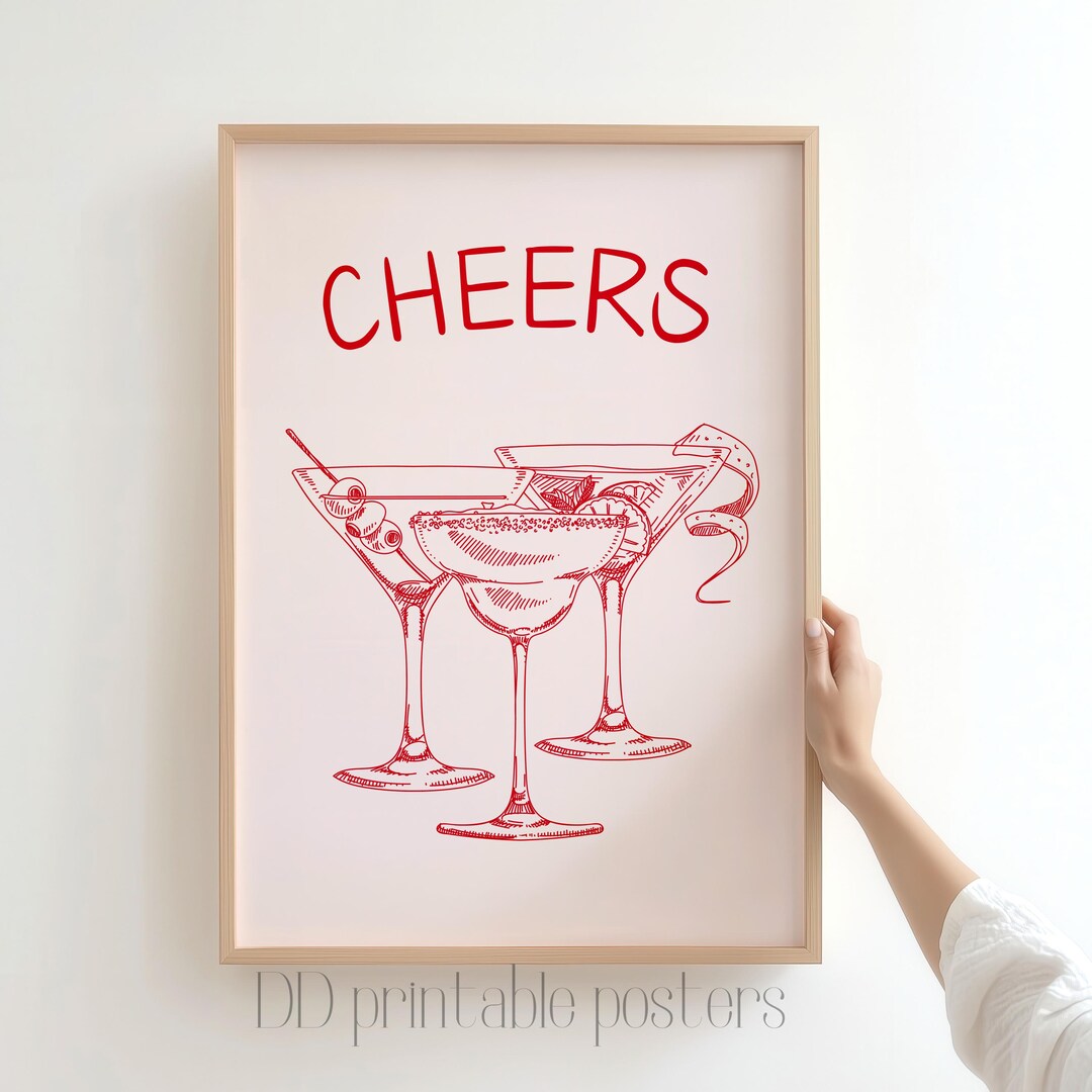 Red Cheers Cocktail Bar Print - Küchen Kunst Instant Download - Etsy.de