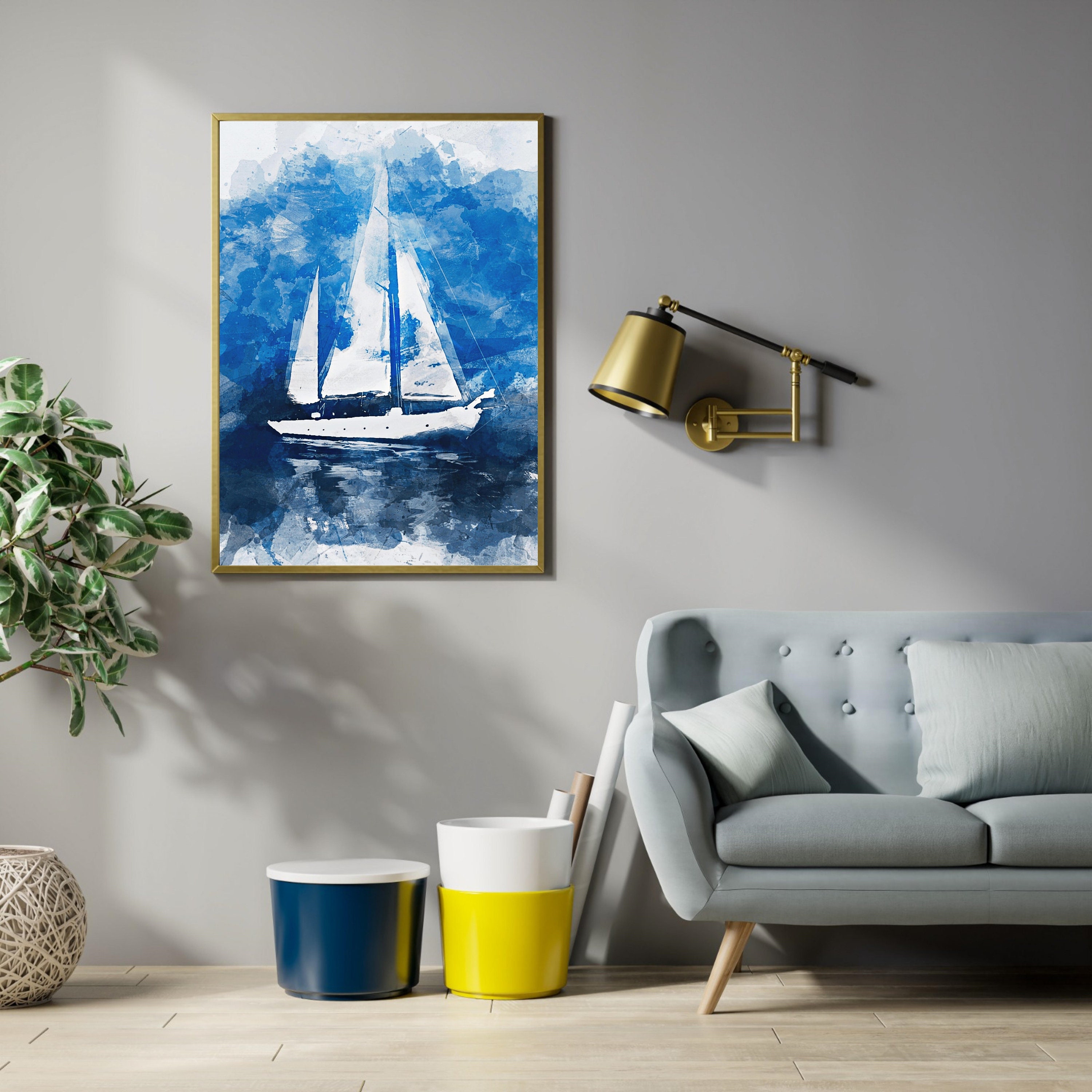 Boot drucken Segelboot Poster blaues Poster abstrakte - Etsy.de