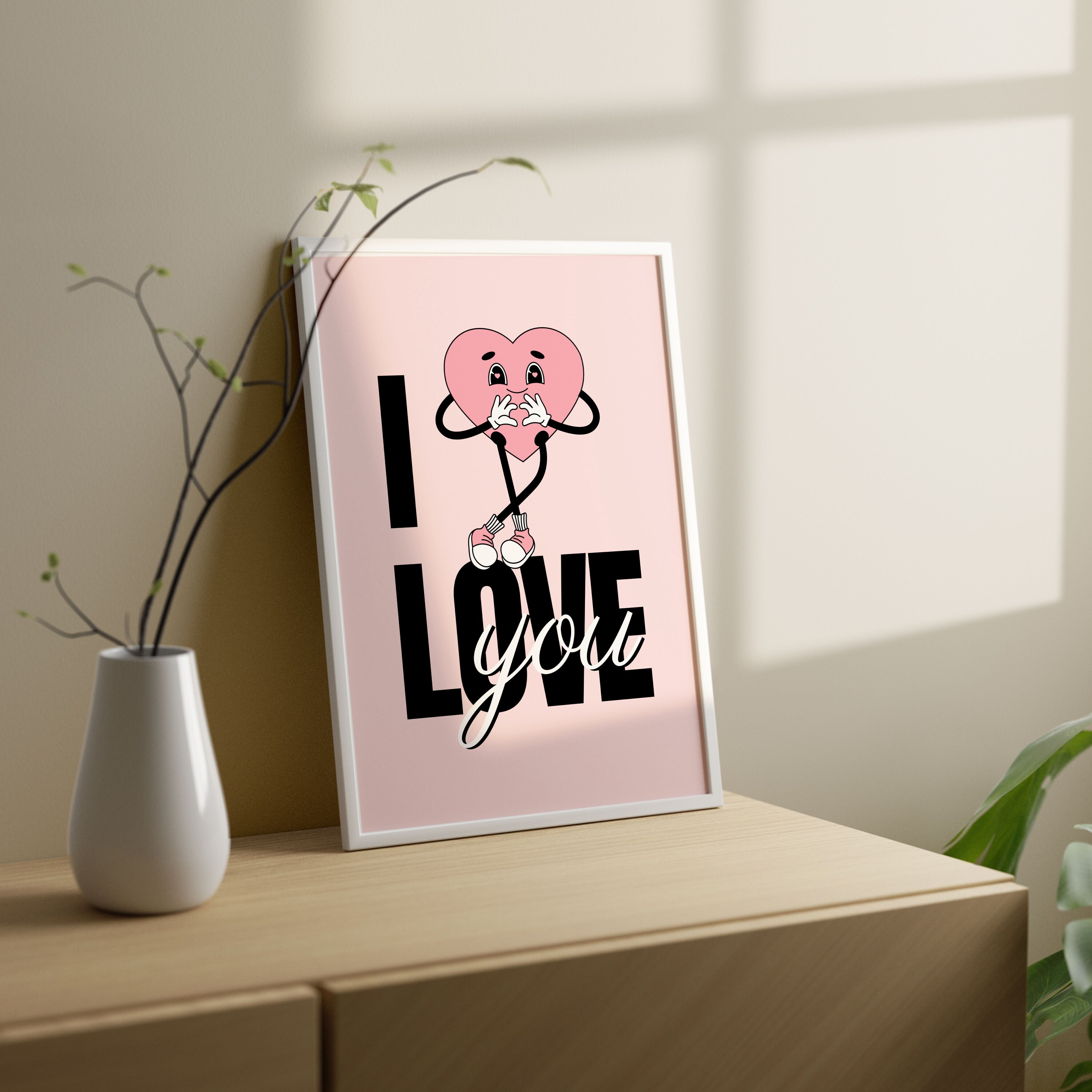 I Love You Wall Print, Retro Wall Decor, Cute Retro Heart Print ...