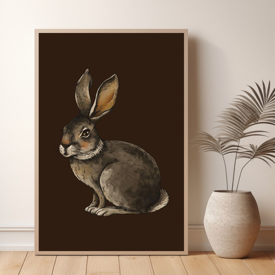 Vintage Rabbit Print, Easter Bunny Poster, Neutral Country Nursery Wall ...