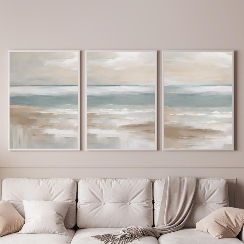 Muted Coastal Landscape Print Set, Neutral Beach House Decor Digital ...