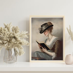 Vintage Woman Reading Painting, Elegant Victorian Reader Art Print ...