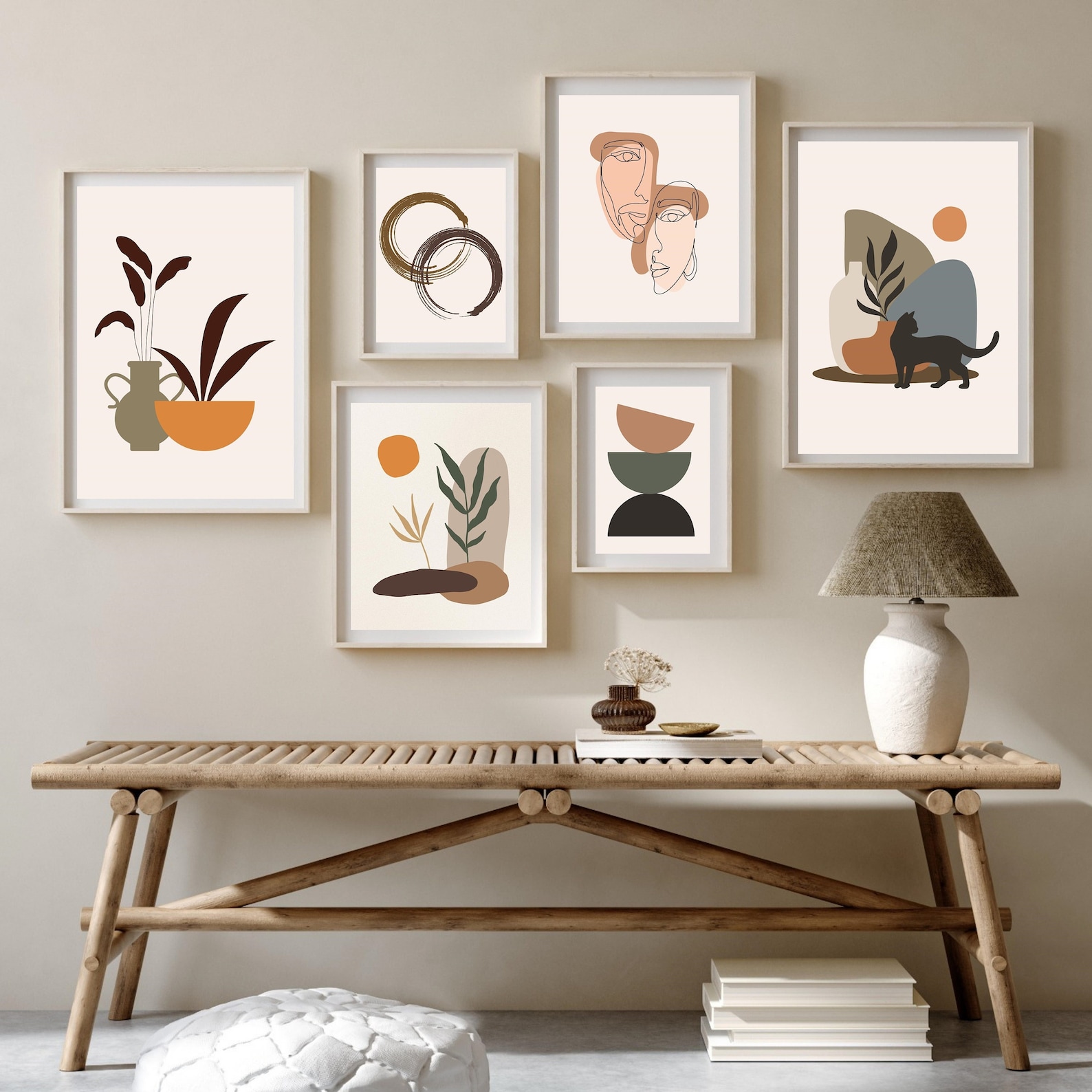 Boho Gallery Wall Set of 6, Boho Wall Art Prints, Mid Century Prints, Boho Wall Decor, Bohemian ...