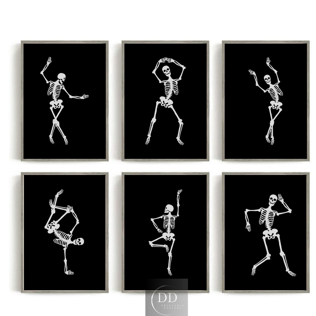 Dancing Skeletons Print Set of 6, Funny Halloween Decor, Spooky Wall ...
