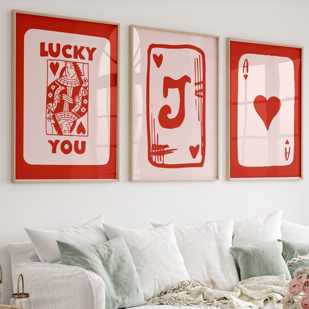Trendy Retro Wall Art Set of 3, Retro Ace Card Poster, Lucky You Poster ...