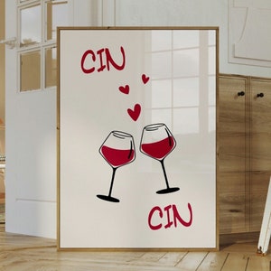 Cin Cin Retro Wine Print, Cheers Print, Bar Cart Art, Retro Coctail ...