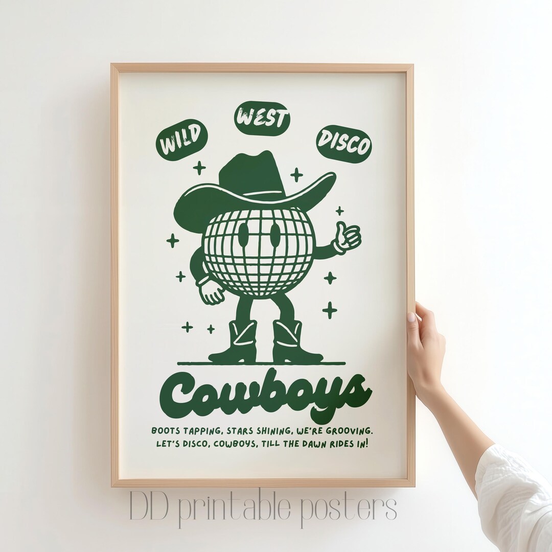 Cowboy Disco Ball Print, Retro Western Art Digital Download - Etsy