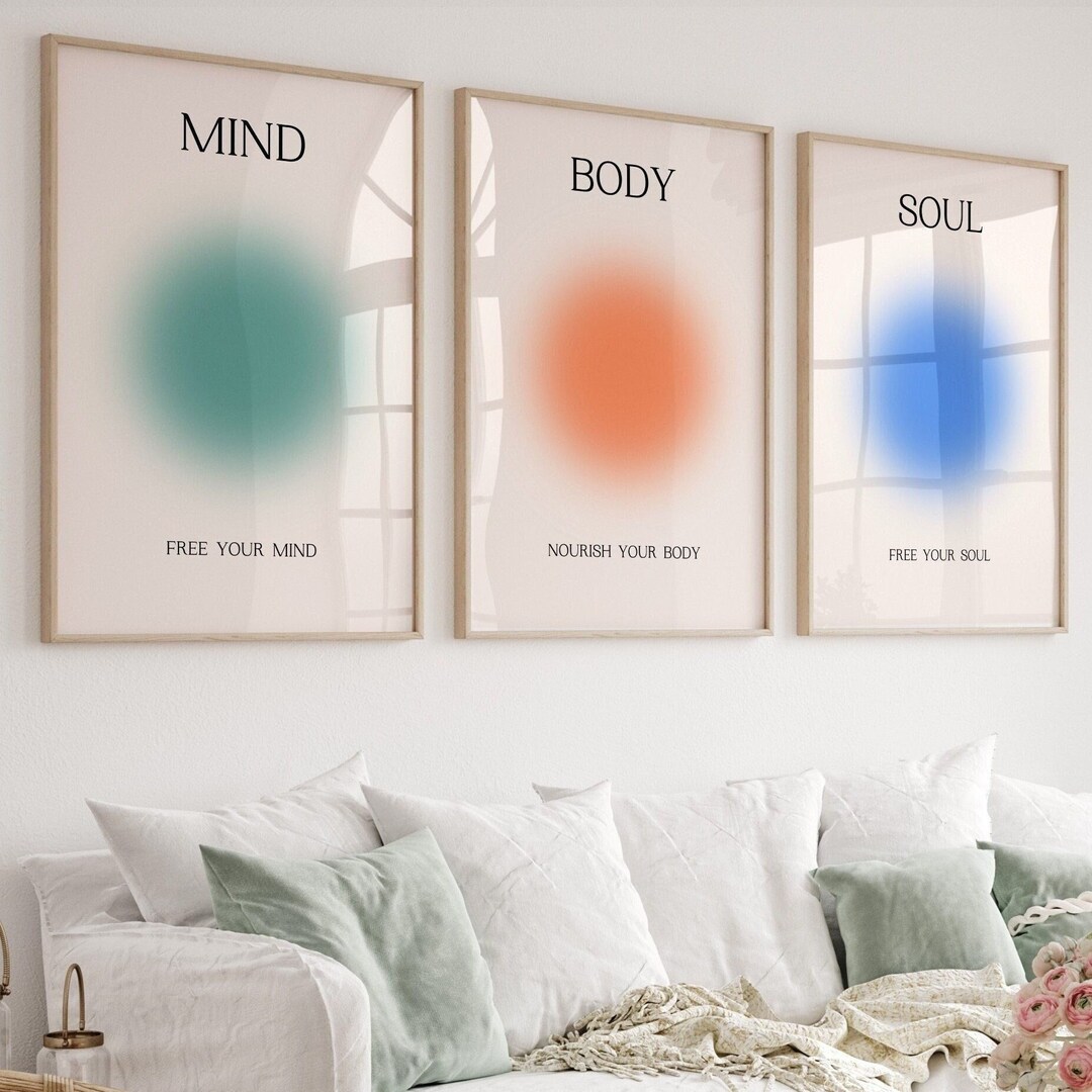 Mind Body Soul Print Set: Grainy Gradient Spiritual Art Digital ...