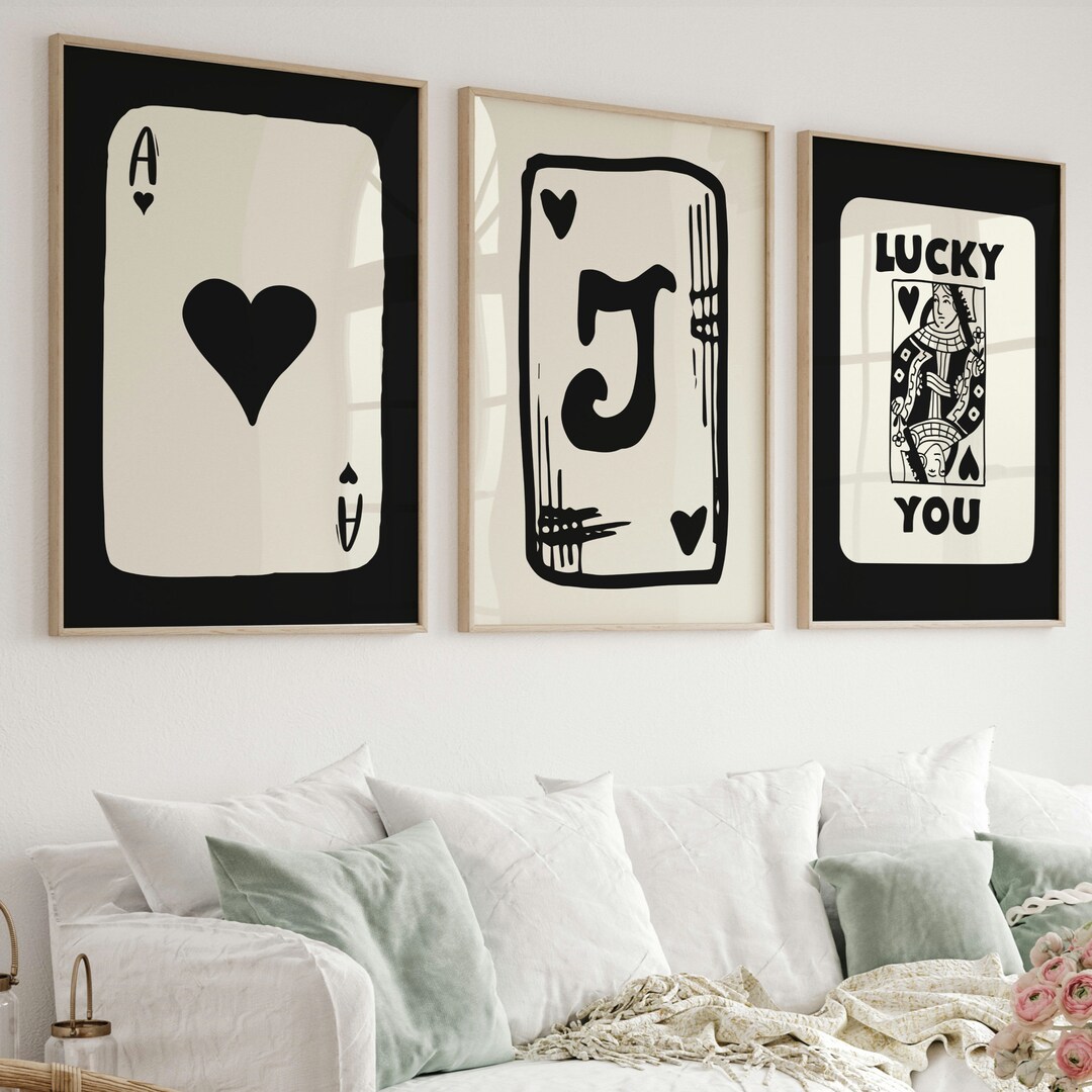 Black Ace Card Poster, Trendy Retro Wall Art Set of 3, Retro Trendy ...