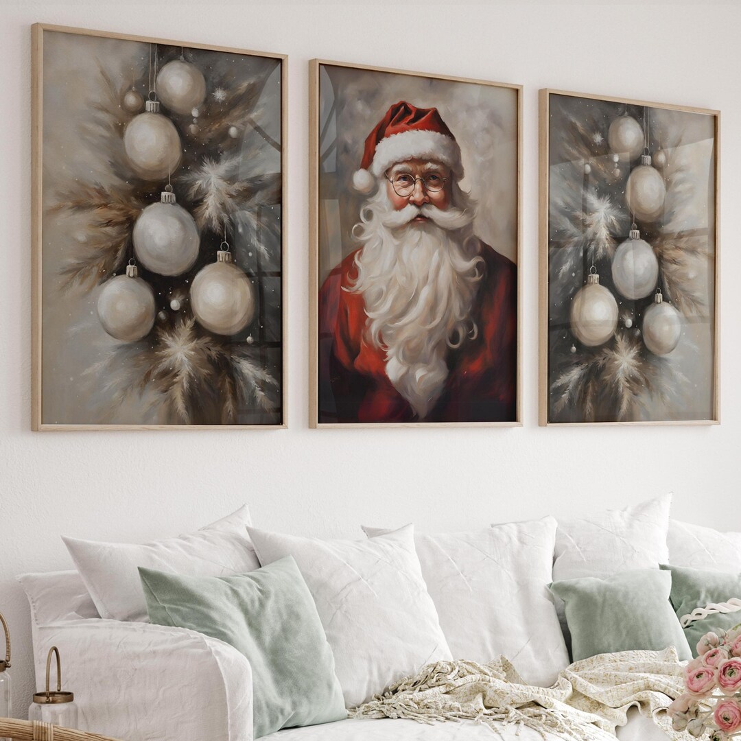 Santa Claus Portrait Christmas Print Set, Rustic Xmas Wall Decor ...