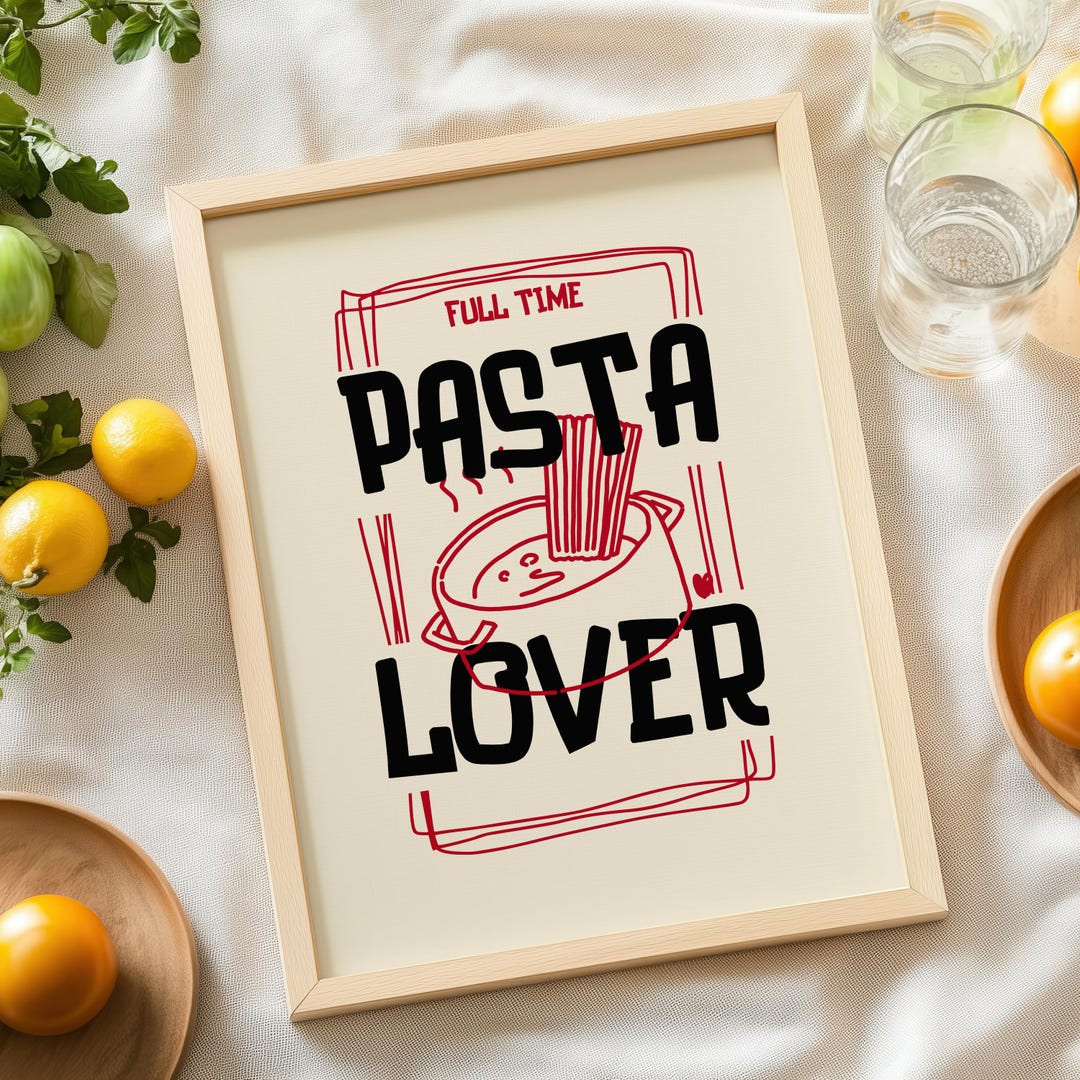 Pasta Lover Print, Spaghetti Print, Pasta Poster, Hand Drawn Kitchen ...
