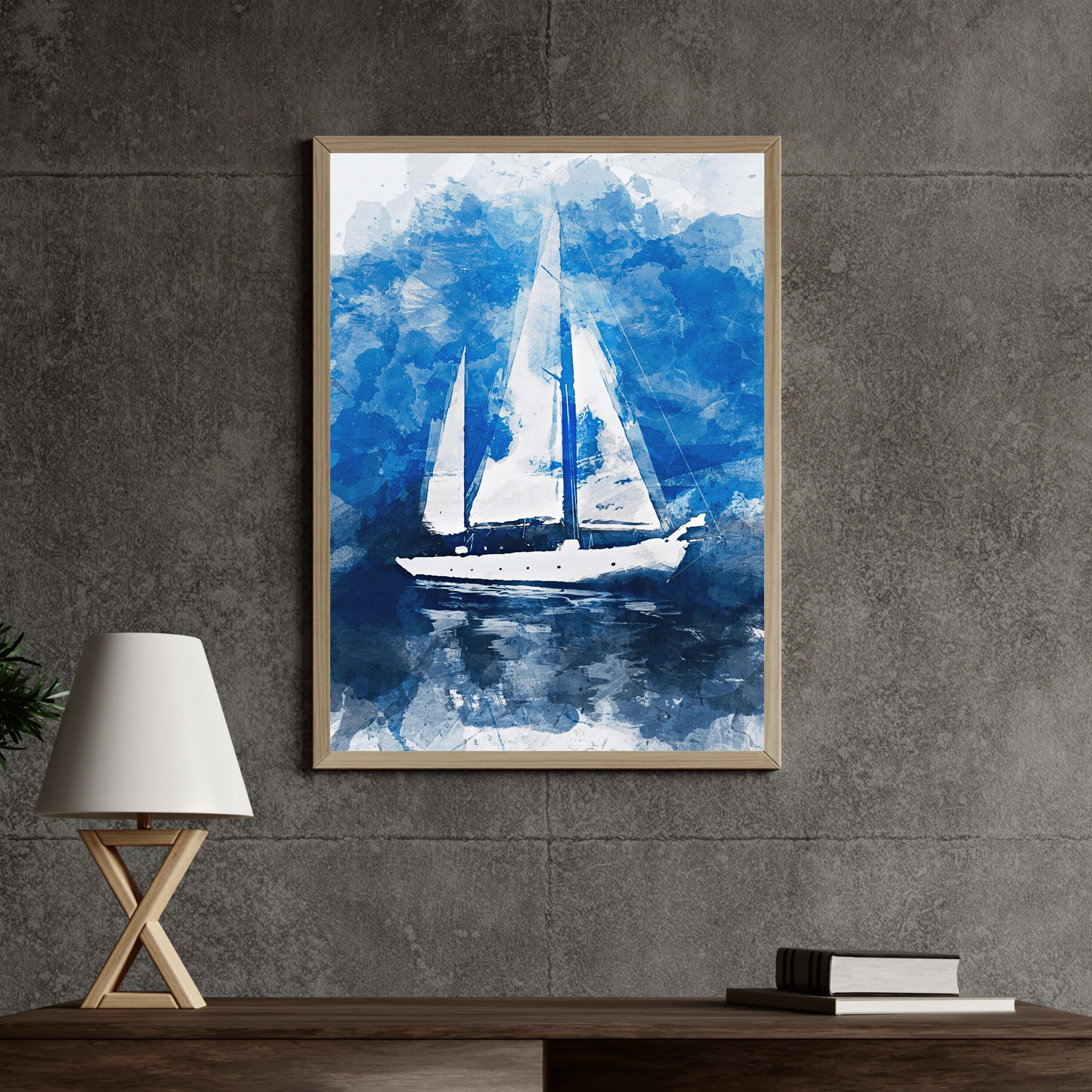 Boot drucken Segelboot Poster blaues Poster abstrakte - Etsy.de